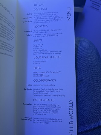 BA club world menu - theDIBB
