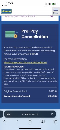 Alamo Brits Prepay cancellation fee? - theDIBB