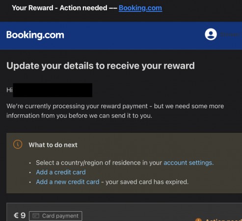 Phishing attempt for hotel booked on booking.com - theDIBB